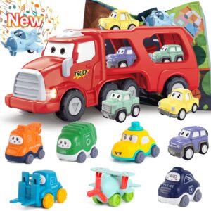 sqzuwit toddler toys car for 1 2 3+ year old boys - 11 in 1 music and lighting carrier trucks - age kids 4-6 toys 12-18 months christmas party birthday baby gift toddler toys age 1-2