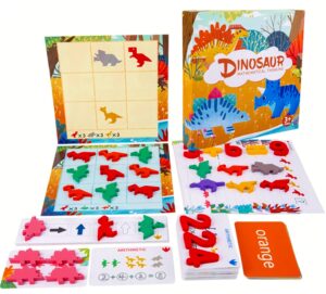 counting dinosaurs toys with matching sorting cards, preschool educational toy for matching, counting and sorting school supplies learning activities kids age 4 5 6 7 girls boys birthday gift