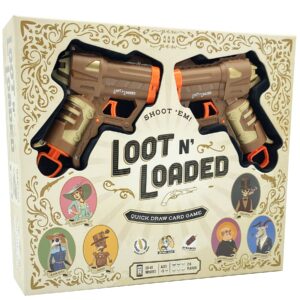 loot n' loaded - the quick draw and item collecting card game with toy guns, great addition to your family, adult, and party games, 2-6 players