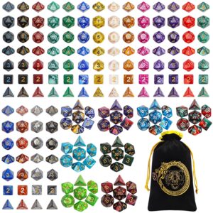 ciaraq dnd dice sets - 26 x 7 polyhedral dice (182pcs) with a large drawstring bag great for dungeons and dragons, role playing table game.