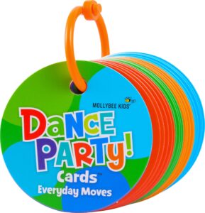 mollybee kids preschool dance party cards everyday moves, gifts for ages 3+, toddler travel game and activity