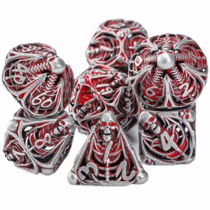 dnd dice set polyhedron dice skull hollow metal dice for dungeons and dragons role playing games pccecqee dice 7pcs d&d set collection gifts (red)