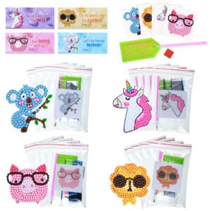 marspark 16 pieces kids valentine's day cards painting kits 5d diy beginner animal painting stickers for girls boys school classroom exchange gifts craft activity party favors, 4 styles