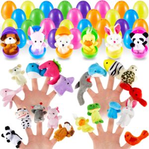 40 pieces finger puppets filled easter eggs valentine's day gifts mini cartoon animal puppets easter basket toys soft plush dolls props filled colorful for easter party basket stuffers valentine's day