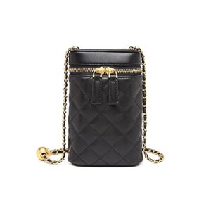 dboar women mini quilted purses, small crossbody black shoulder bag, trendy clutch with chain strap leather (mini, black)