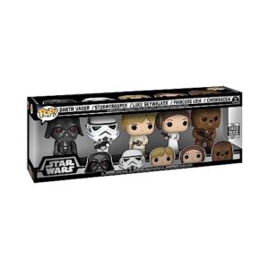 funko pop! vinyl: star wars - darth vader, stormtrooper, luke skywalker, princess leia and chewbacca - 5 pack (shared galactic convention, amazon exclusive), multicolor, 64122