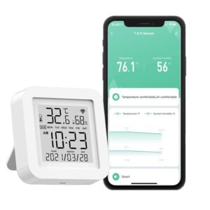 wi-fi temperature hygrometer sensor, thermometer humidity hubs & controller, if link with a tuya plug or ir remote, smart control heating fan cooling humidifier & dehumidifier compatible with alexa