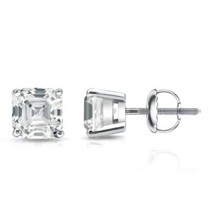 1/2 carat lab grown diamond asscher cut stud earrings in 14k white gold (vs-si, cttw) 4-prong basket screw back by diamond wish