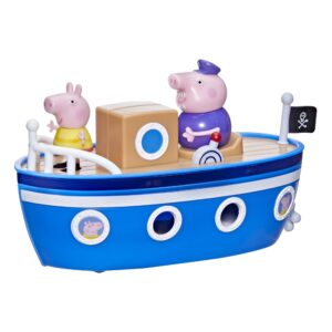 peppa pig peppa’s adventures grandpa pig’s cabin boat vehicle preschool toy: 1 figure, removable deck, rolling wheels, for ages 3 and up