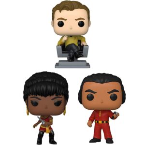 funko tv: pop! star trek collectors set 1- captain kirk in chair, khan, uhura, multicolor, 3.75 inches