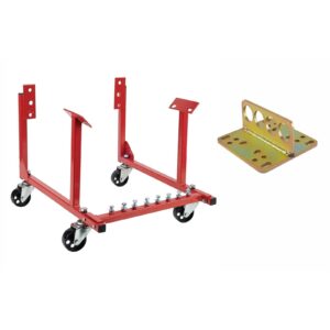 speedway motors chevy v8 rolling engine cradle and lift plate: premium steel, 3" castors, fits holley & rochester 2/4 barrel, durable with built-in hardware storage