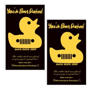 duck duck card for trendy j duck game, 50 pack of you've been ducked cards. spread your little rubber ducks with tags to show your love and share fun pics cards size - black and yellow design2 x 3.5"