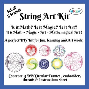 string art kit - set of frames with strings - math activity kit - diy kit - without nails - for kids and teens - art and craft gift (set of 5)