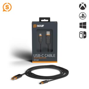 scuf braided usb-c cable - black 6 feet / 2 meters usb type c connection and charging for xbox controllers, ps5 controllers, and smart phones - xbox series x;