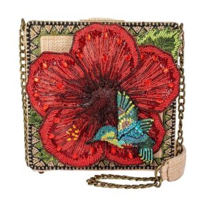 mary frances meet me in the tropics beaded hibiscus crossbody handbag, multi