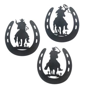 waiu horseshoe metal wall art décor with cowboy, western rustic style horse shoes decoration hanging for bedroom living room bathroom, country decor for the home indoor outdoor,matte black