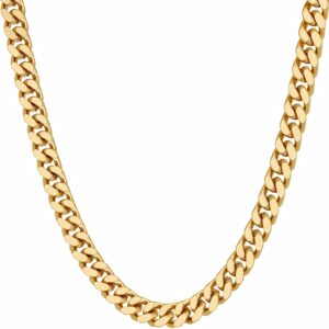 lifetime jewelry miami curb square cut cuban link chain necklaces 24k gold plated (5mm & 9.5mm) (20 inches, 5mm, gold)