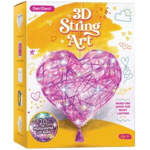 3d string art kit for kids - makes a light-up heart lantern - multi-colored led bulbs - kid gifts - easter crafts for girls ages 8-12 - diy arts & craft kits for 8, 9, 10, 11, 12 year old girl