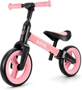 jollito toddler balance bike for 18 months, 2, 3, 4 years old girl boy, adjustable seat and handlebar, 9 inch wheel, aluminium frame, best gifτ for beginners