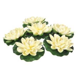 artflower artificial floating foam lotus flowers, 6pcs artificial water lily pads, lotus lilies pad ornaments for patio koi pond pool aquarium home garden wedding party decor, ivory