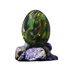 qistubay lava dragon egg, dream crystal transparent dragon egg sculpture, resin dragon egg desktop ornaments for garden home decor（green,with base）