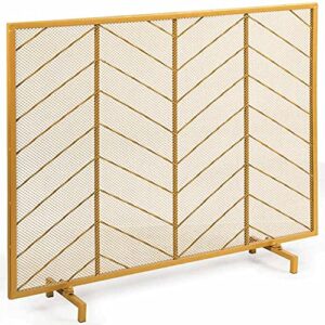 officejoy 39 x 29in fireplace screen, single panel wrought chevron fireplace screen, iron mesh fire spark guard for living room, bedroom, metal fireplace decoration for indoor & outdoor