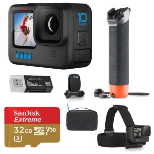 gopro hero10 black, waterproof sports and action camera bundle with adventure kit, 32gb microsd card, card reader