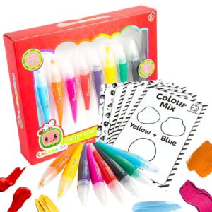 toyland® cocomelon squeezy paint set including 8 paints, 10 colouring sheets & 5 art sheets - cocomelon toys