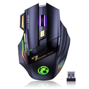 vegcoo wireless gaming mouse, rechargeable silent wireless mouse with 4800 dpi adjustable,double click key, colorful rgb lights, computer mice with thumb rest for pc/mac gamer (c26 black)