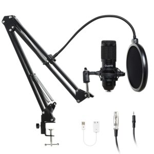 studio condenser usb microphone computer pc microphone kit with adjustable scissor arm stand shock mount, for pc computer recording podcasting youtube karaoke gaming streaming teaching guarda gd100