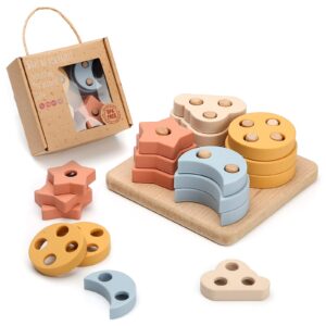 bopoobo silicone stacking toys montessori toys for 1 to 3 montessori teether toys for toddler early educational shape color recognition stacker shape sorter block montessori