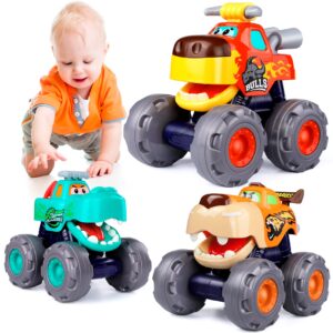 hinzer toy cars for 1 2 3 year old boys 3 pack monster trucks for kids toddlers 1-4 pull back cars in park camp baby toys 12 18 months birthday gifts for 1 year old boys girls