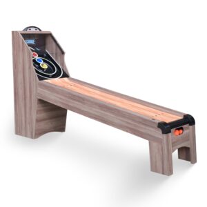 hathaway shooting star 9-ft arcade ball roll and score machine table with led electronic scorer and sound, great for family recreation game rooms, driftwood