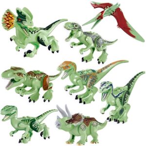 16 pack: compatible dinosaurs mini figures for jurassic world building blocks toys, glow in the dark toy mini figures, bulk party favors for kids play