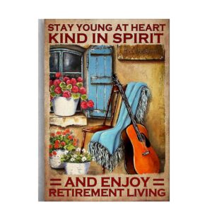 vintage metal plaque guitar garden - stay young at heart kind inspirit and enjoy retirement living metal tin sign vintage sign for home coffee garden wall decor 8x12 inch