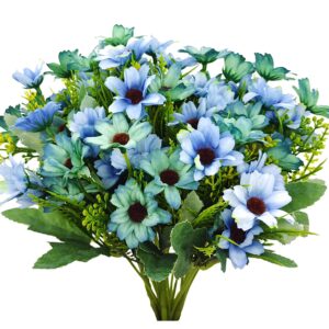 carfoeny 5 bundles artificial wildflowers fake daisy silk faux flowers with stems arrangements for home outdoor indoor vase kitchen table wedding office party garden decoration (blue)