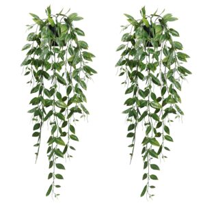 mizii artificial hanging plants,2 pack 2ft pea pods vine fake leaves green chain for indoor outdoor wall shelf home room balcony garden wedding decor