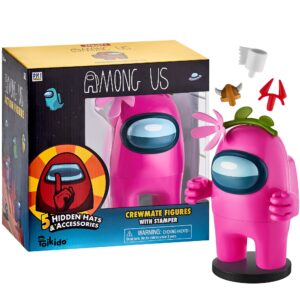 p.m.i. among us action figure | one of four 6.7-inch-tall among us toys + 5 hidden hats & accessories| among us party favors and playable collectibles | pink crewmate among us toy