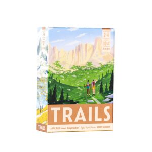 trails, a family and strategy board game about hiking and outdoors by keymaster, 2-4 players