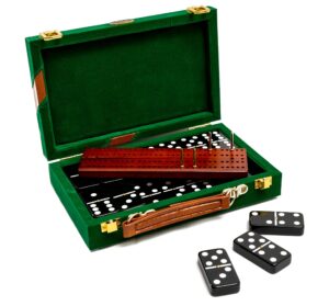 bello games new york, inc. fashion avenue double six designer black dominoes professional jumbo size tournament set with spinners and score board