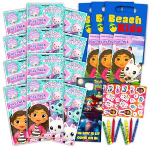 dreamworks gabby's dollhouse play pack party favors - bundle with 12 gabby's dollhouse treat bags with coloring book, coloring utensils and more