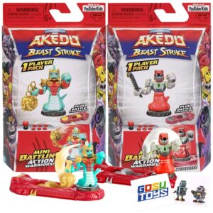 akedo beast strike ultimate arcade warriors mini battling action figures with battle controller - 2 pack (assorted) with 2 gosutoys stickers