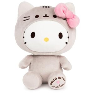 gund hello kitty x pusheen stuffed animal, hello kitty costume plush, kawaii plushie for collectors, 9.5”