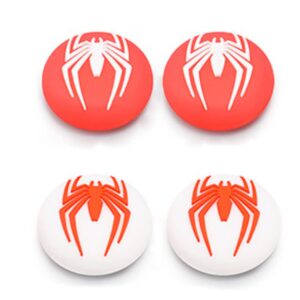 4pcs silicone joystick thumb stick grip cover case cap for playstation 5 ps5 controller (red-white spider)