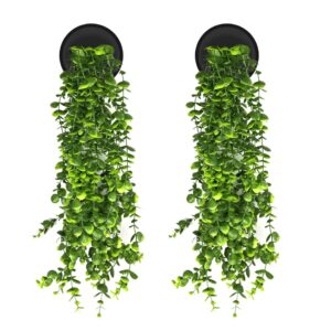 2 pack artificial hanging plant decor, fake eucalyptus leaves ivy plant potted faux greenery vines for home wall indoor outdoor kitchen patio garden office party wedding green diy decorations,set of 2