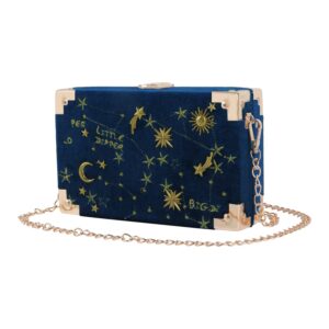 oweisong women velvet box shape evening handbag party embroidery star moon clutch bag elegant crossbody shoulder purse