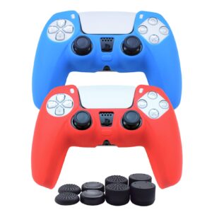 ps5 controller skin,hikfly silicone cover for ps5 grips playstation 5 controller cover protector sleeve kits video games with fps pro thumb grips caps(blue)