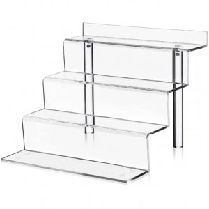 yiditthope 3 tier clear acrylic display riser shelf for pops & toys figures,9 in cupcake stand for nail polish, shot glasses, perfume & cologne organizer, crystals collectibles decoration in cabinet