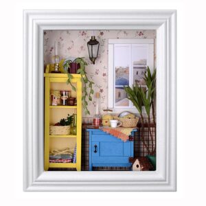 kisoy dollhouse miniature with furniture kit, handmade frame style diy house model for teens adult gift (warm dawn)