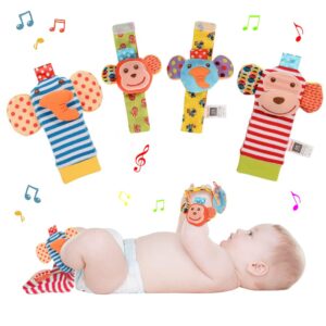 thinkmax baby soft rattle toy, foot socks wrists rattles, wrists rattles for baby,ankle sock cotton and plush stuffed infant toys